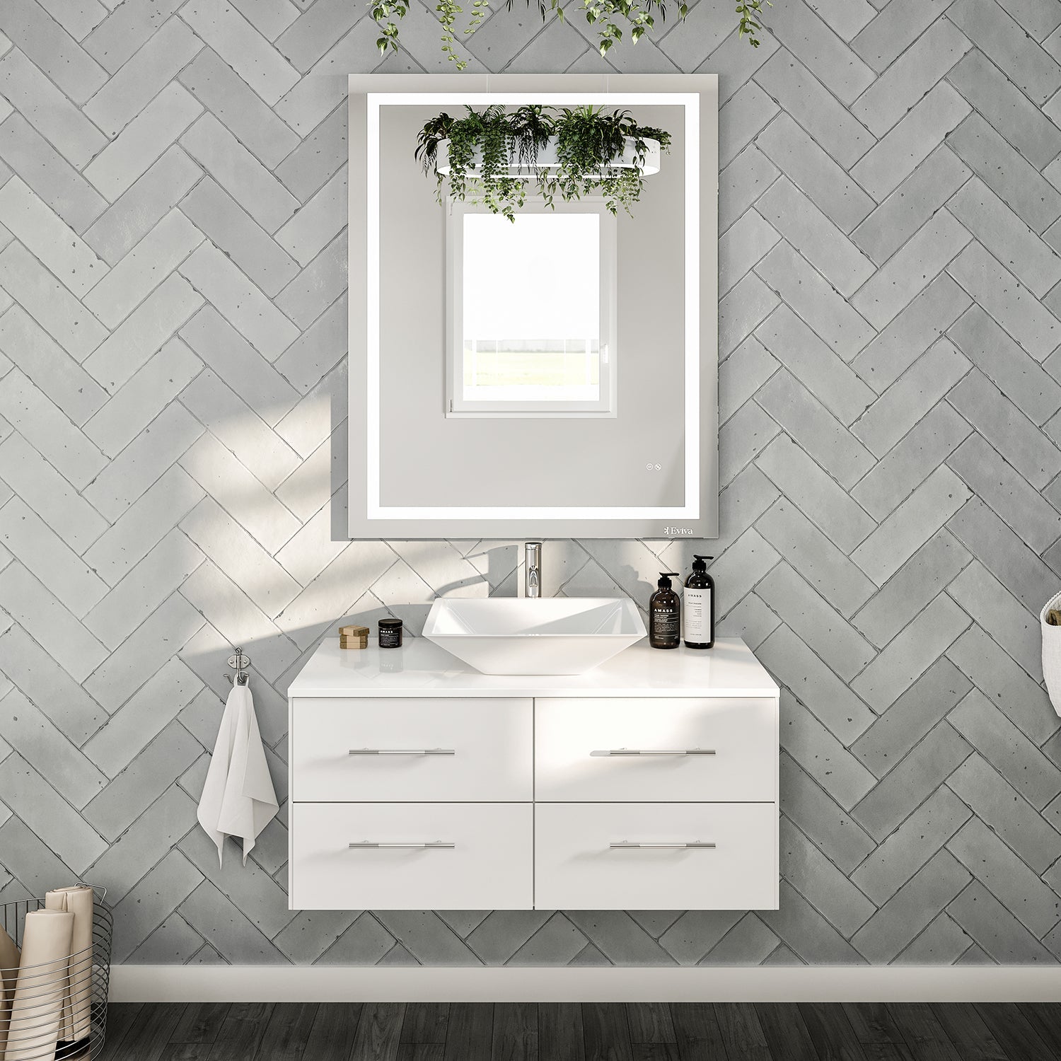 Eviva Wave Bathroom Vanity with White Quartz Countertop and Vessel ...