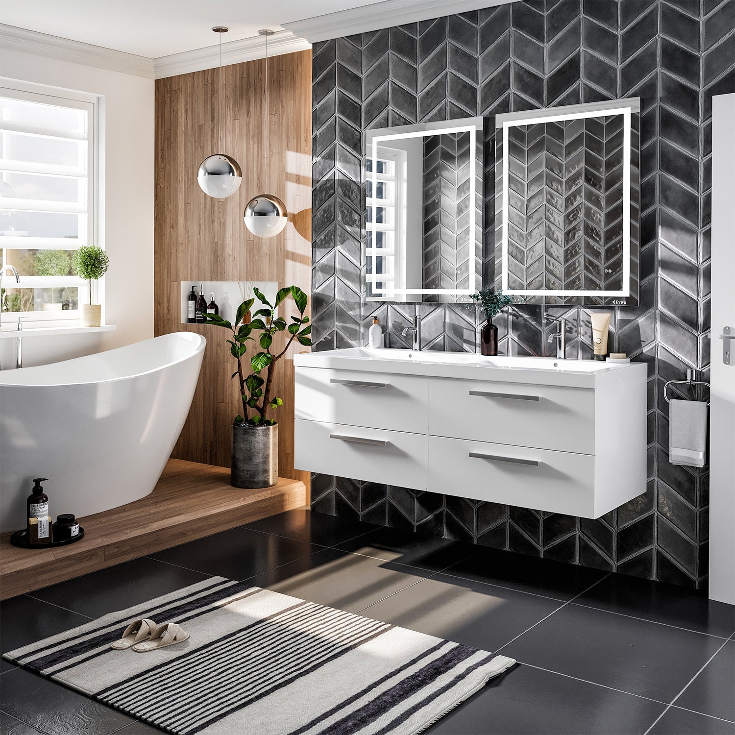 Eviva Surf Wall Mount Double Sink Bathroom Vanity with White Acrylic ...