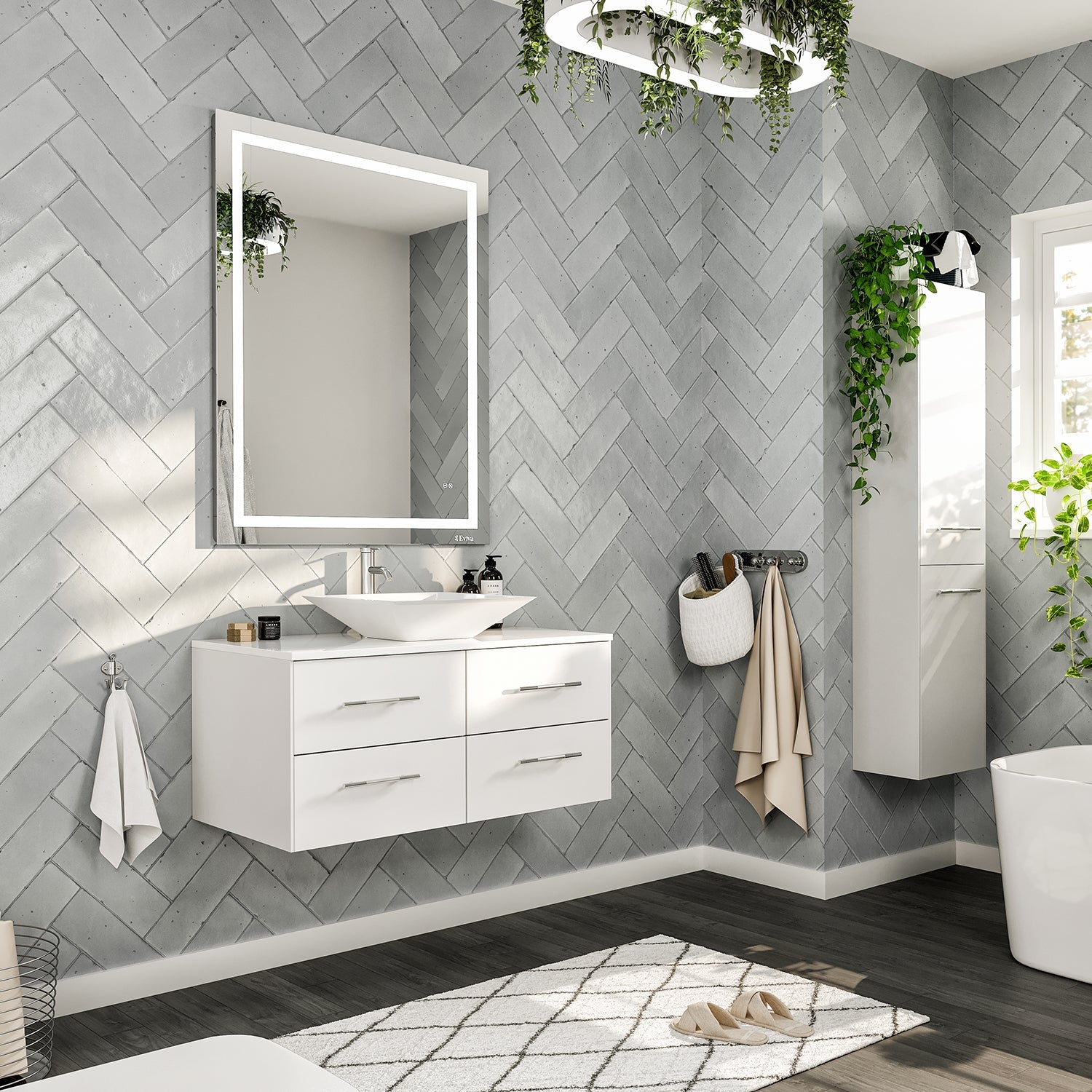 Eviva Wave Bathroom Vanity with White Quartz Countertop and Vessel ...