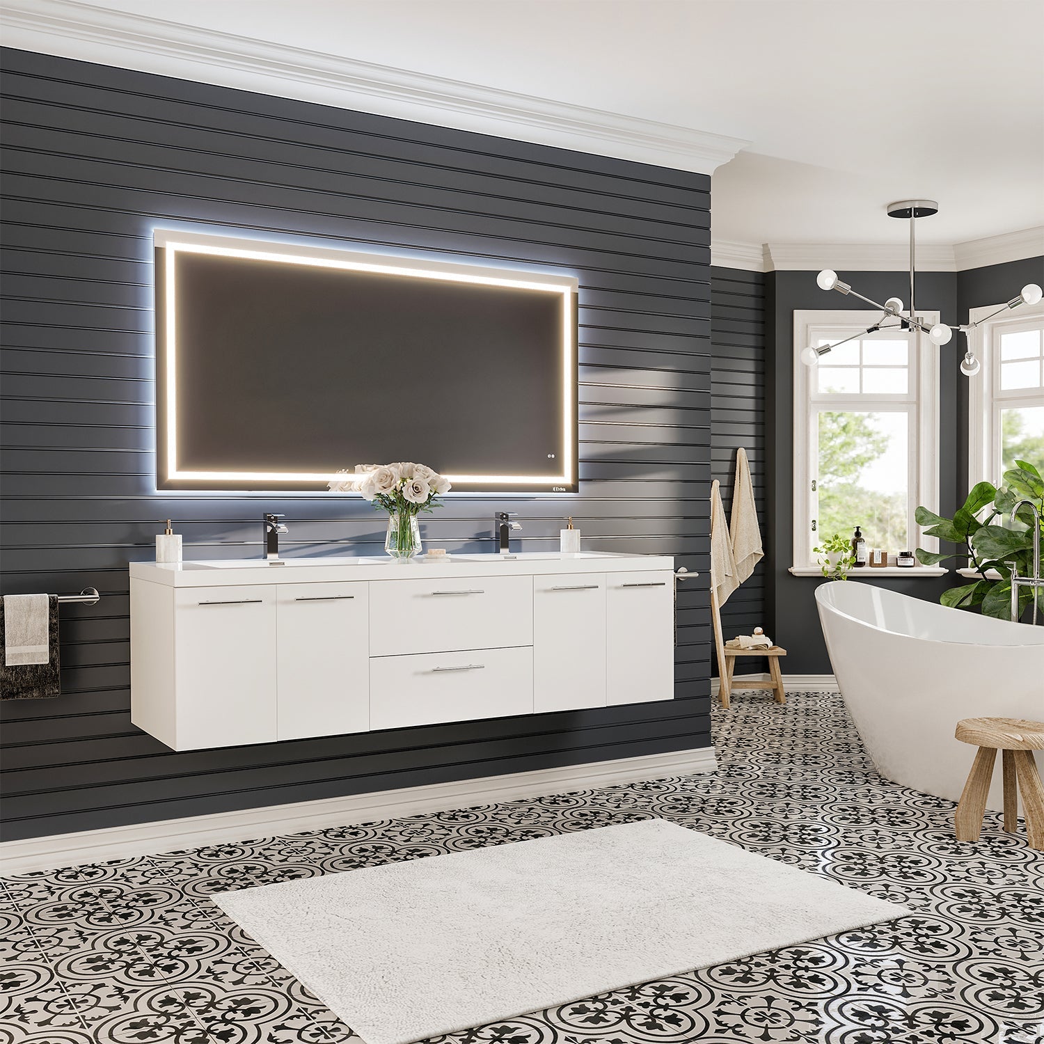 Eviva Axis Wall Mount Double Sink Bathroom Vanity with White Acrylic ...
