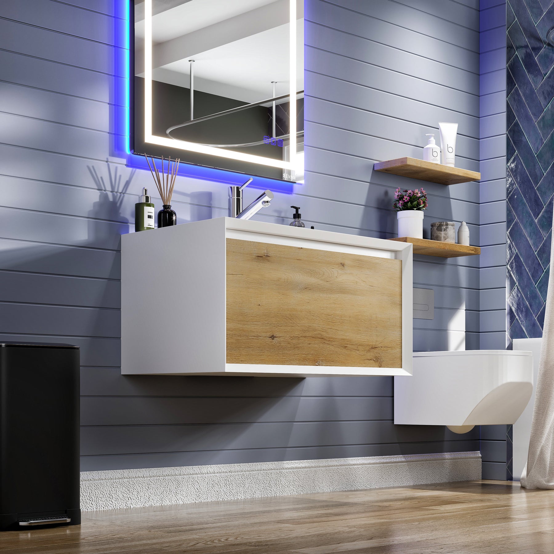 Eviva Venice Oak Wall Mount Bathroom Vanity with White Acrylic ...