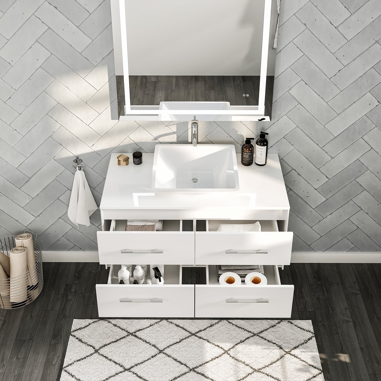 Eviva Wave Bathroom Vanity with White Quartz Countertop and Vessel ...