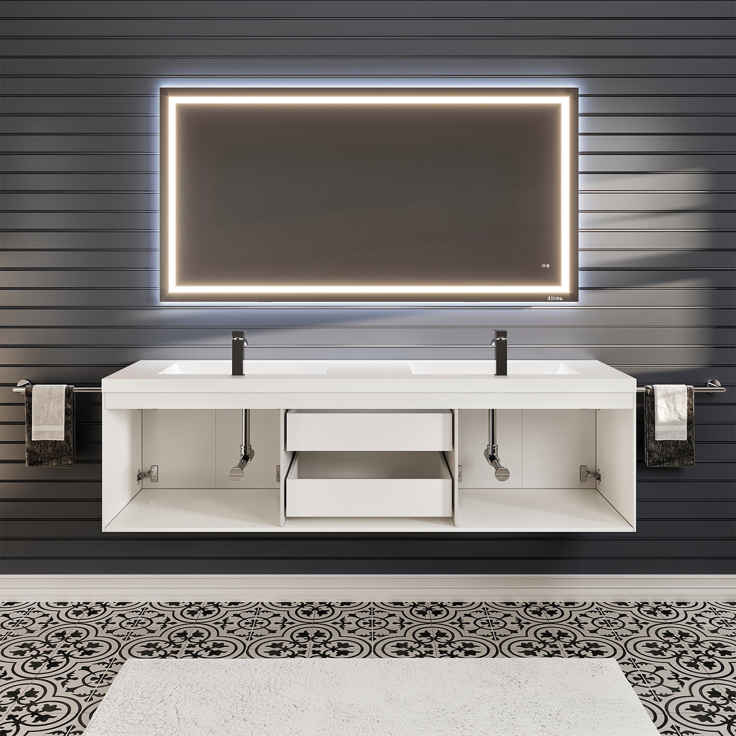 Eviva Axis Wall Mount Double Sink Bathroom Vanity with White Acrylic ...